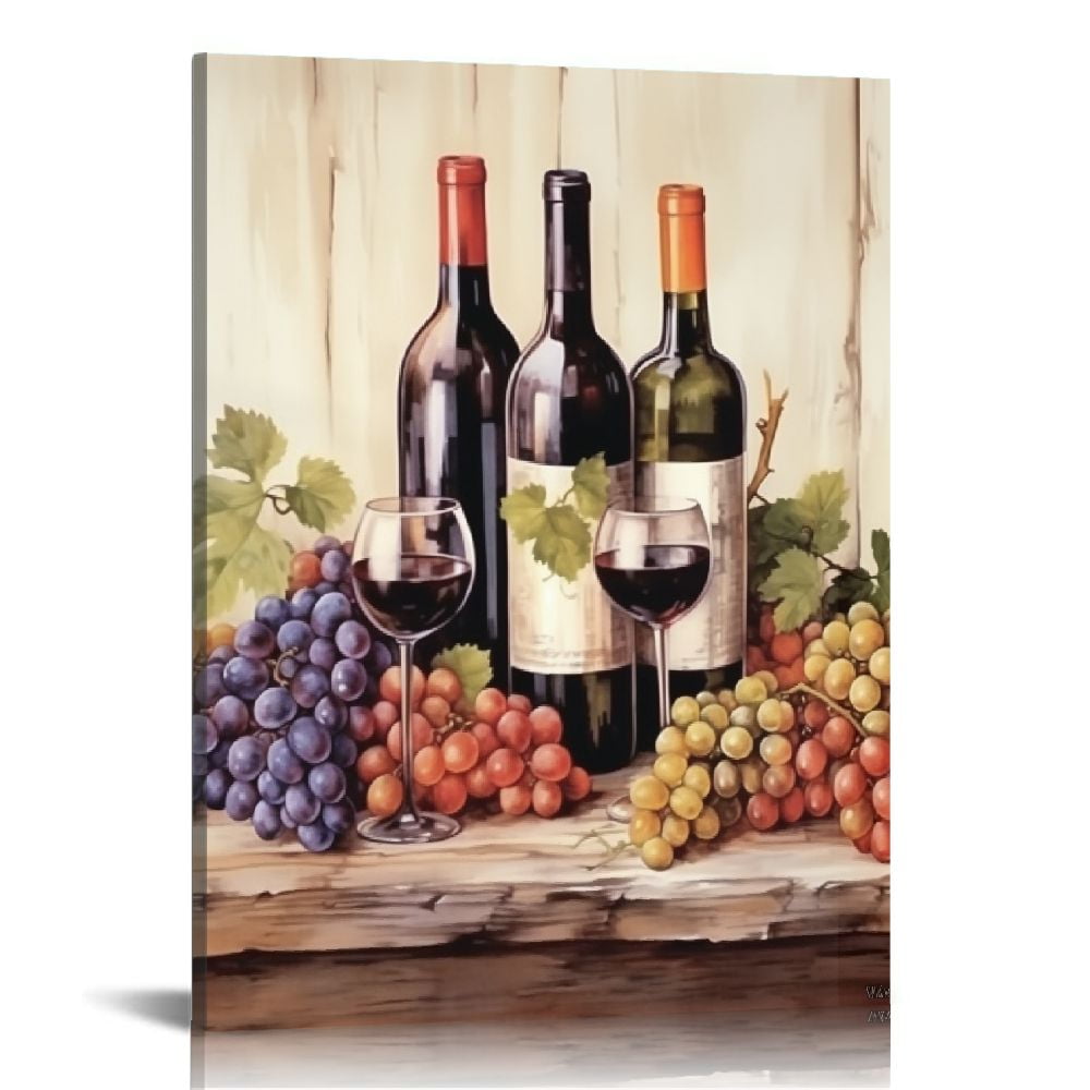 COMIO Romantic Wine Canvas Wall Art, Wine and Grapes on Painting Print ...