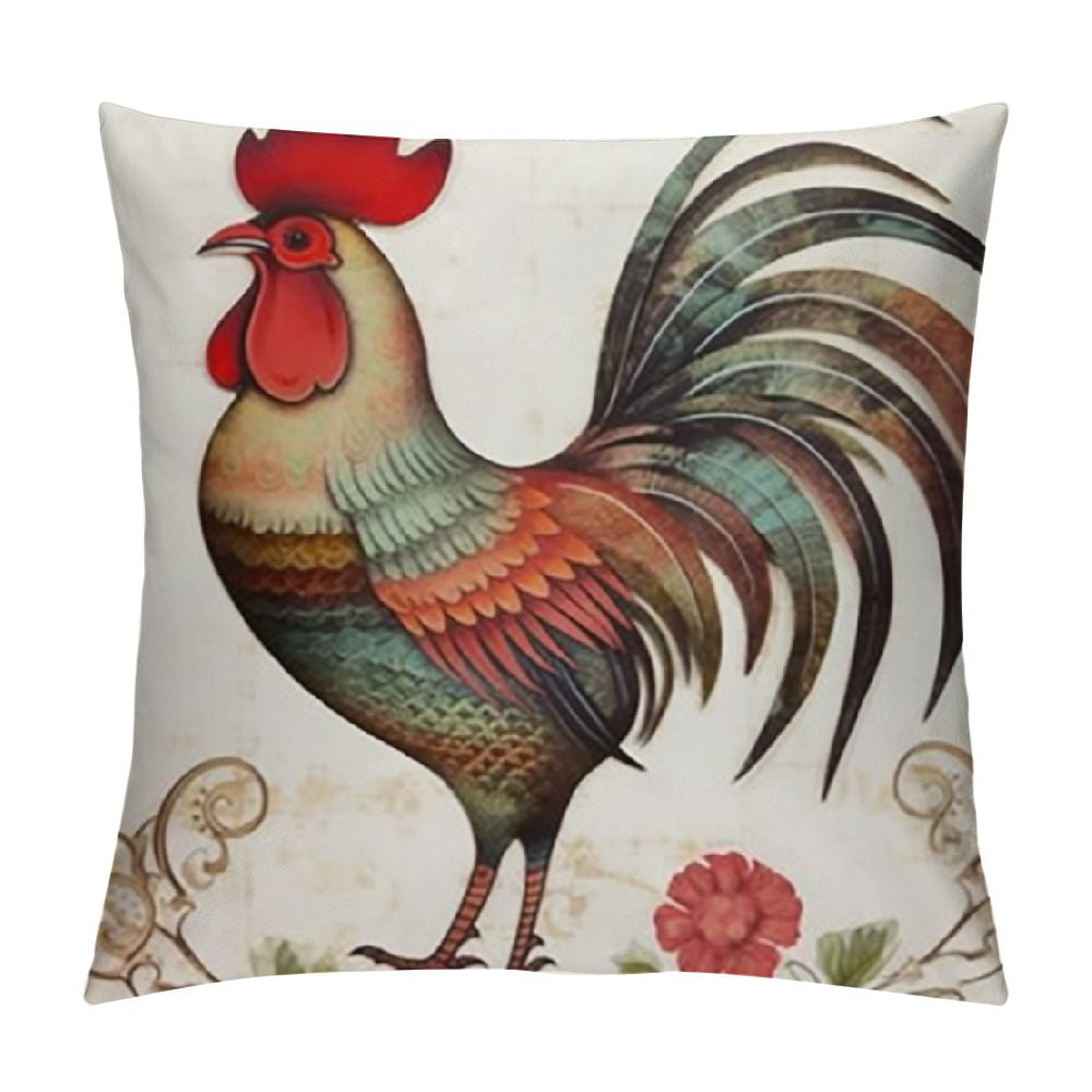 COMIO Rooster Decorative Pillow Cover Retro Frame with Art Colorful ...