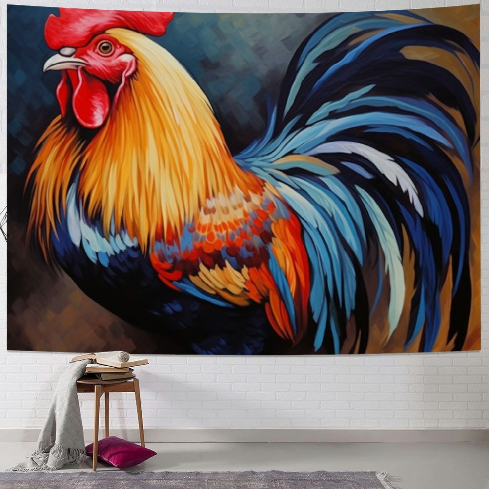 COMIO Rooster Dog Art Tapestry - Easy Care, Lightweight, Three Sizes ...