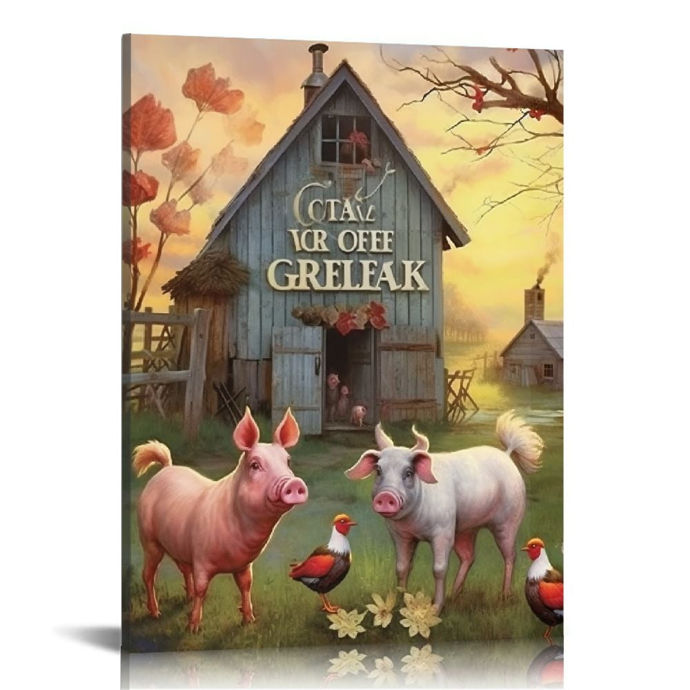 COMIO Rooster Kitchen Decor Wall Art Chicken Cute Pigs Pictures Wall ...