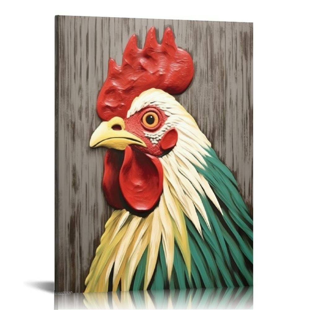 COMIO Rooster Kitchen Decor Wall art - Abstract Farmhouse Chicken ...