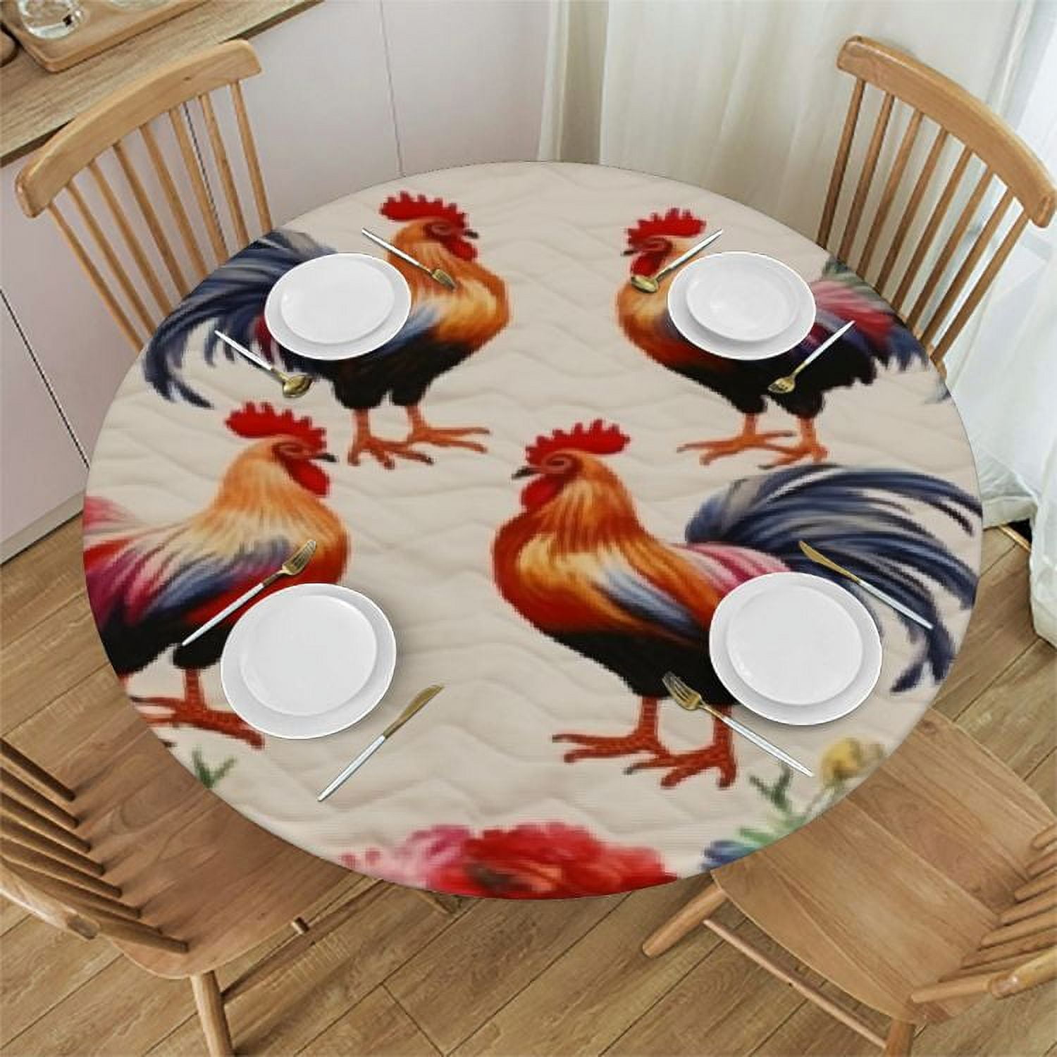 COMIO Rooster Round Tablecloth Farmhouse Eggs Chicken Resistant ...