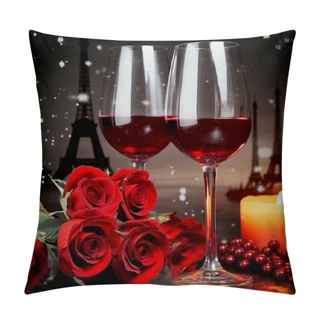 COMIO Rose Wine Glass Pillow Covers, Girls Romantic Eiffel Tower Throw ...