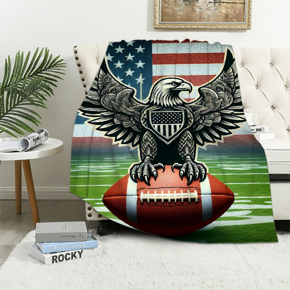 COMIO Rugby Bed Blanket, American Flag Eagle Throw Blanket for Teens ...