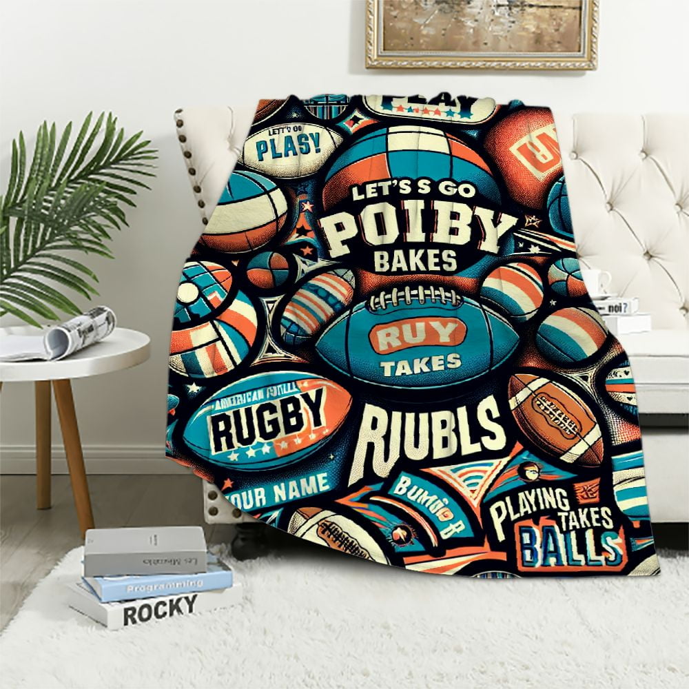 COMIO Rugby Football Blanket Flannel Throw Family Blanket Blanket ...