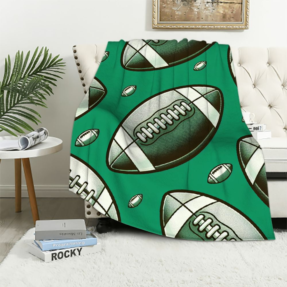 COMIO Rugby Green Flannel Blanket Fluffy Cozy Warm Plush Blanket for ...