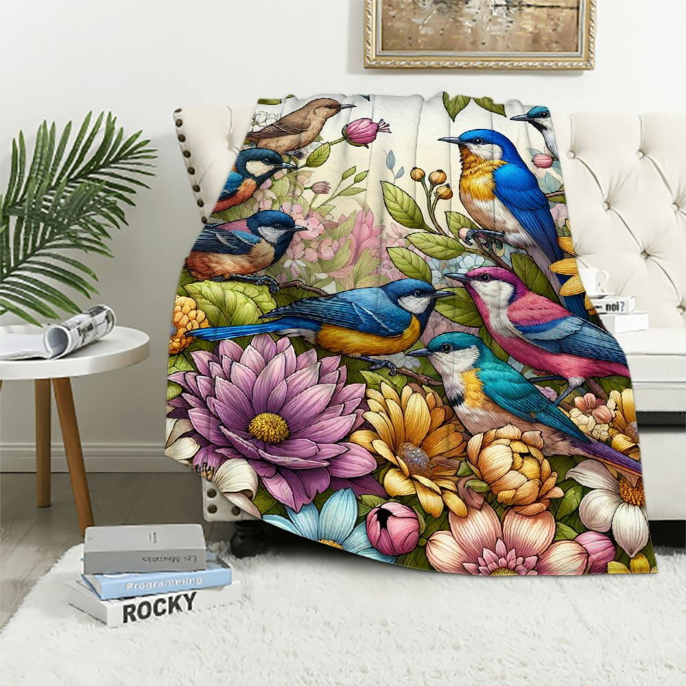 COMIO Rural Flowers Birds Throw Blanket Ultra Soft Warm All Season ...