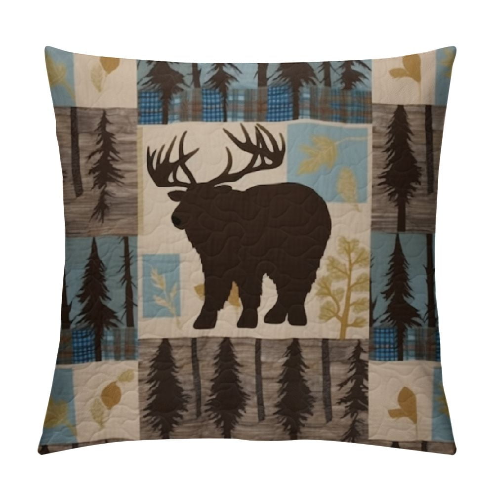 COMIO Rustic Bear Moose Vintage Patchwork Blue Throw Pillow Case ...