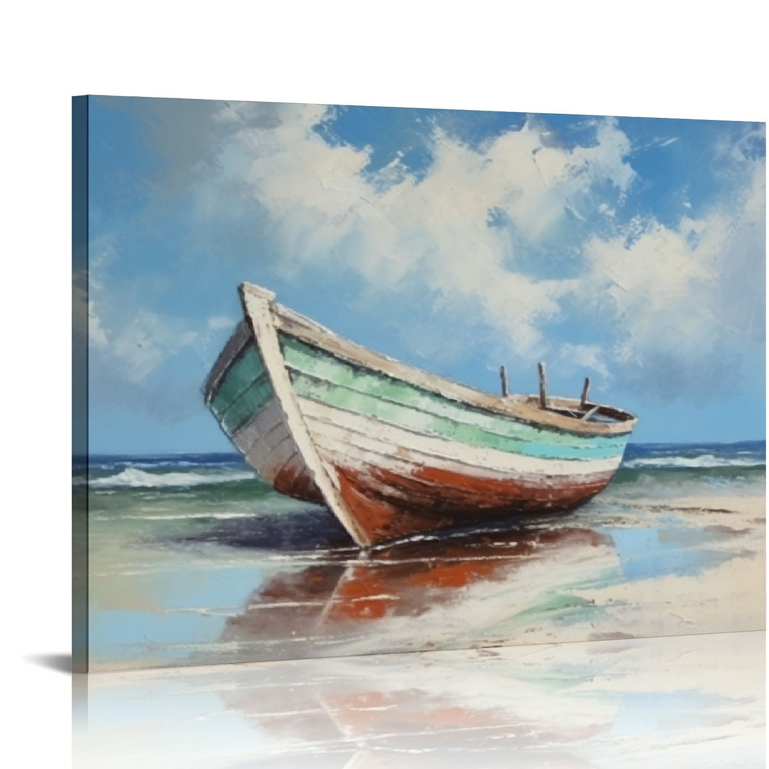 COMIO Rustic Boat Canvas Wall Art Textured Beach Picture Coastal Wall ...