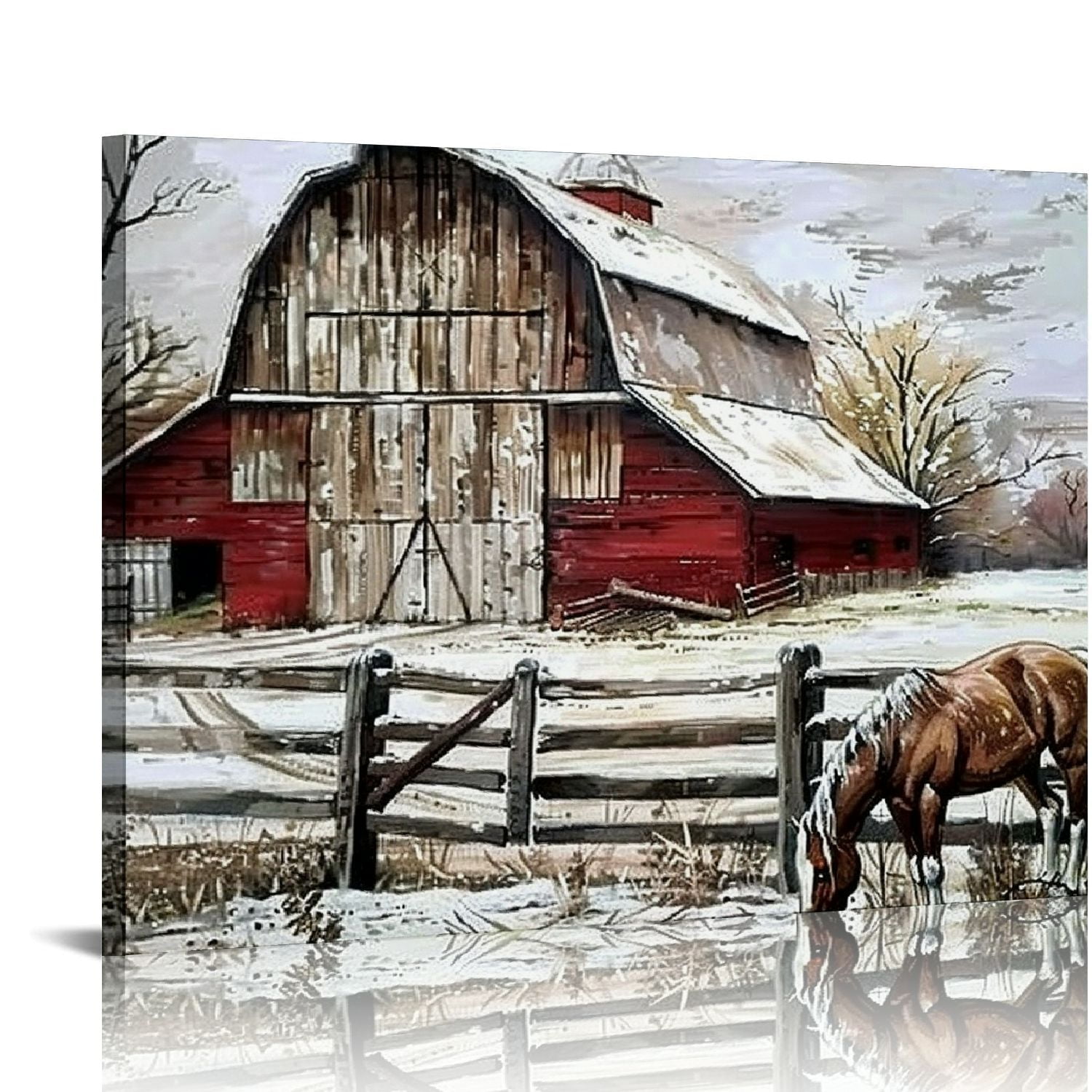 COMIO Rustic Farmhouse Canvas Wall Art Red Barn Pictures Windmills ...