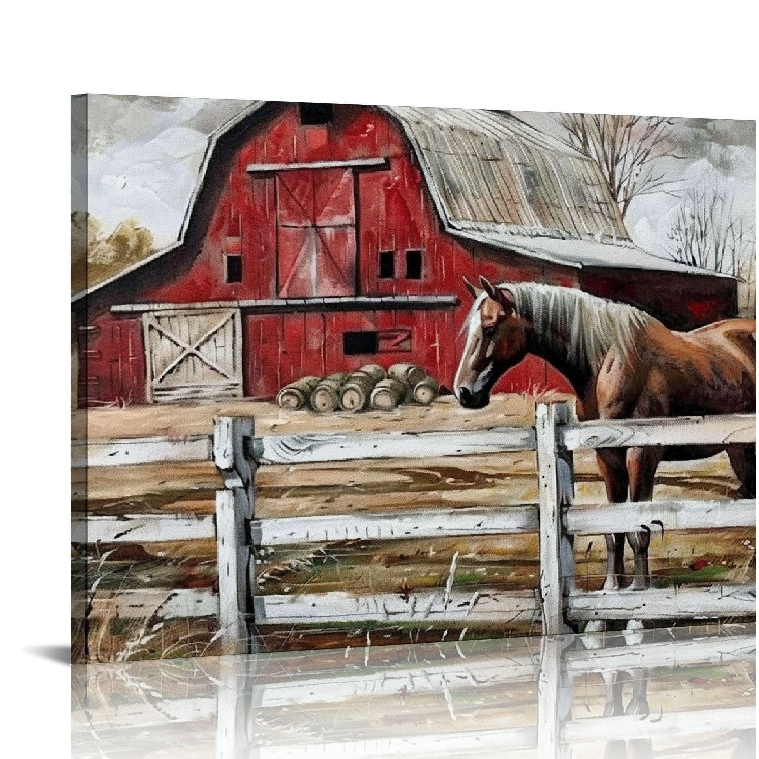 COMIO Rustic Farmhouse Canvas Wall Art Red Barn Pictures Windmills ...