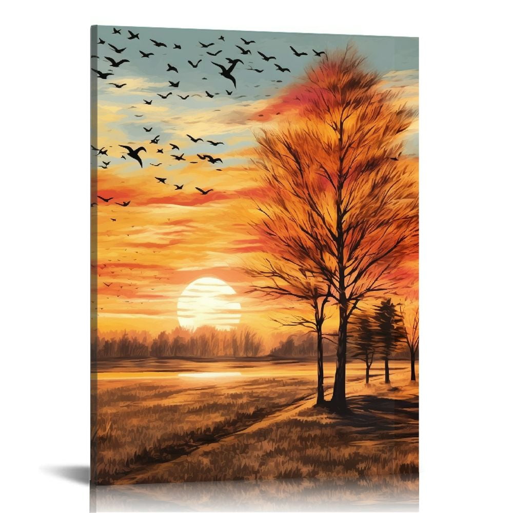 COMIO Rustic Farmhouse Wall Art Decor - Boho Art Deco Landscape ...