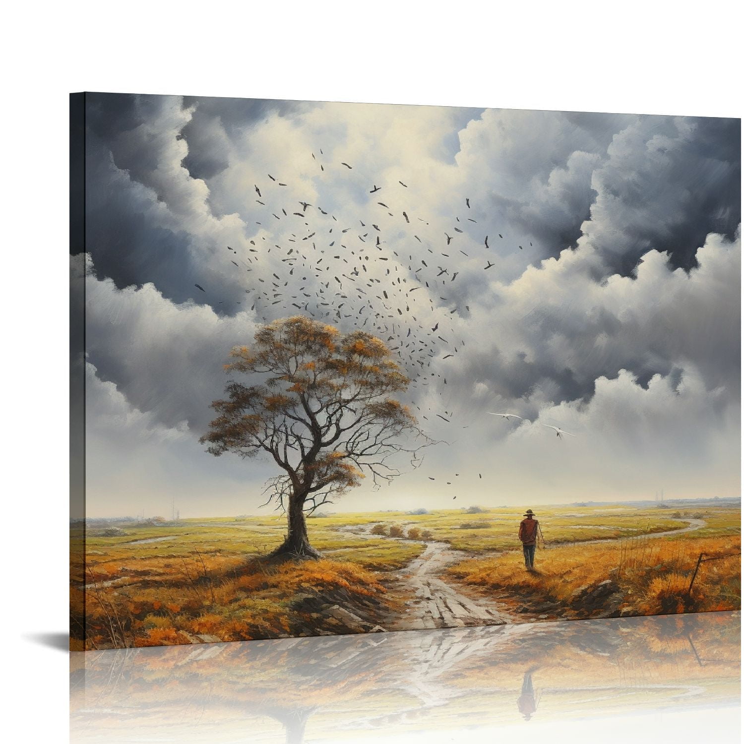 COMIO Rustic Landscape Wall Art Framed Canvas Vintage Country Farmhouse ...