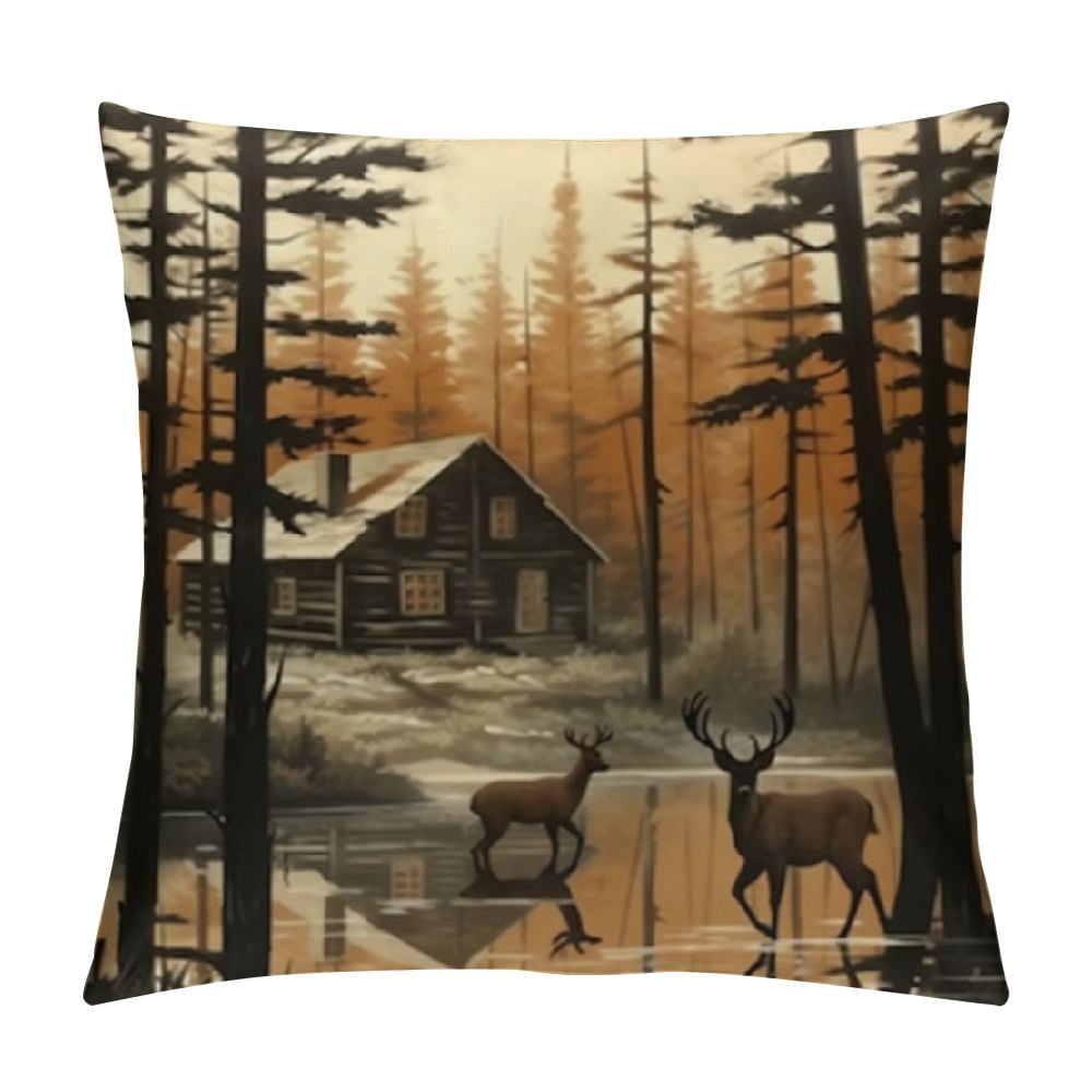 COMIO Rustic Lodge Animals Bear Moose Deer Throw Pillow Covers Cushion ...