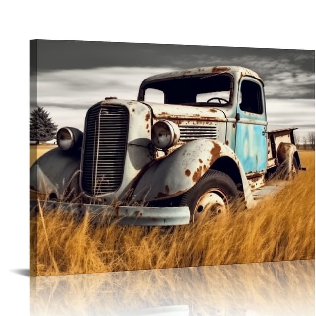 COMIO Rusty Car Picture Wall Art: Vintage Truck Painting Artwork ...