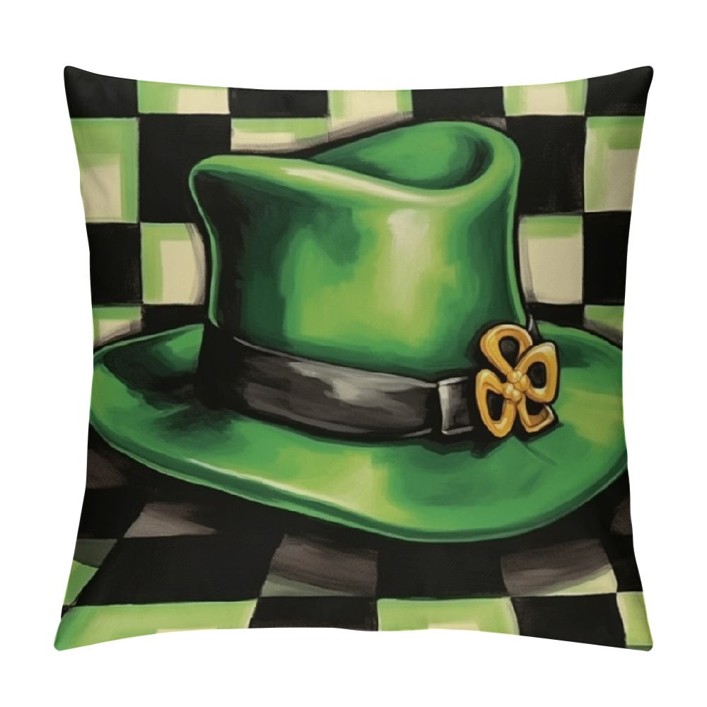 COMIO ST Patricks Day Buffalo Plaid Lucky Clover Hat Irish Kisses ...