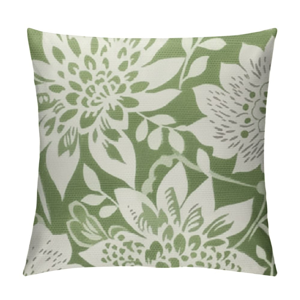 COMIO Sage Green Pillow Covers Dahlia Flowers and Grey Leaf Throw ...