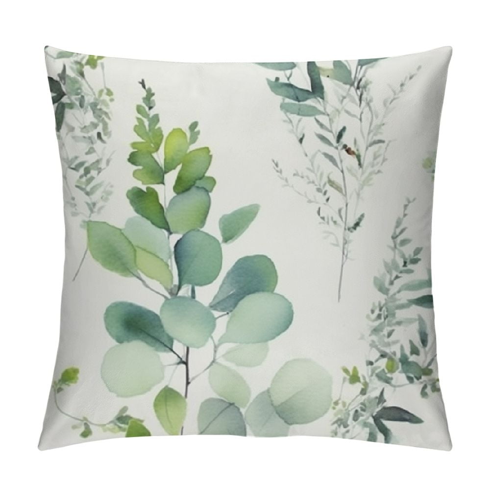 Comio Sage Green Pillow Covers Eucalyptus Branches Floral Watercolor