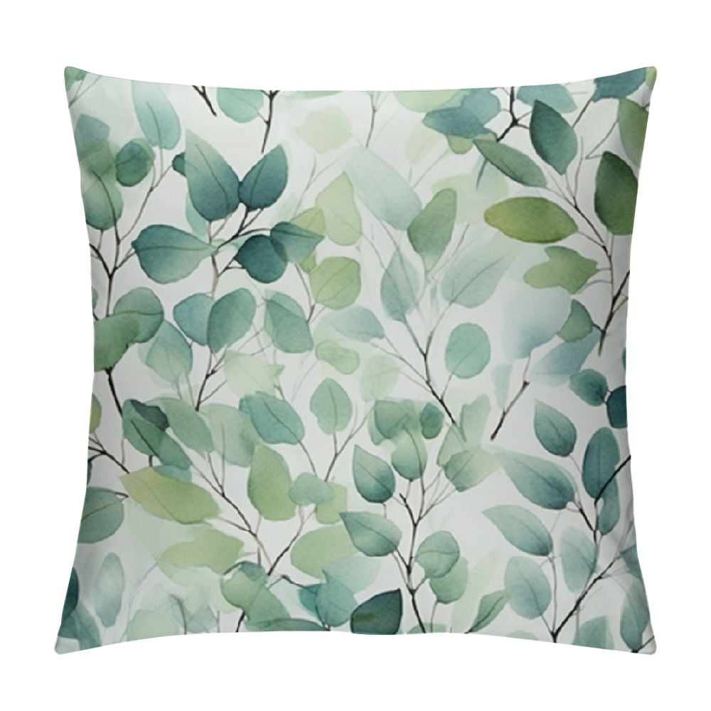 COMIO Sage Green Pillow Covers Spring Watercolor Floral Eucalyptus ...