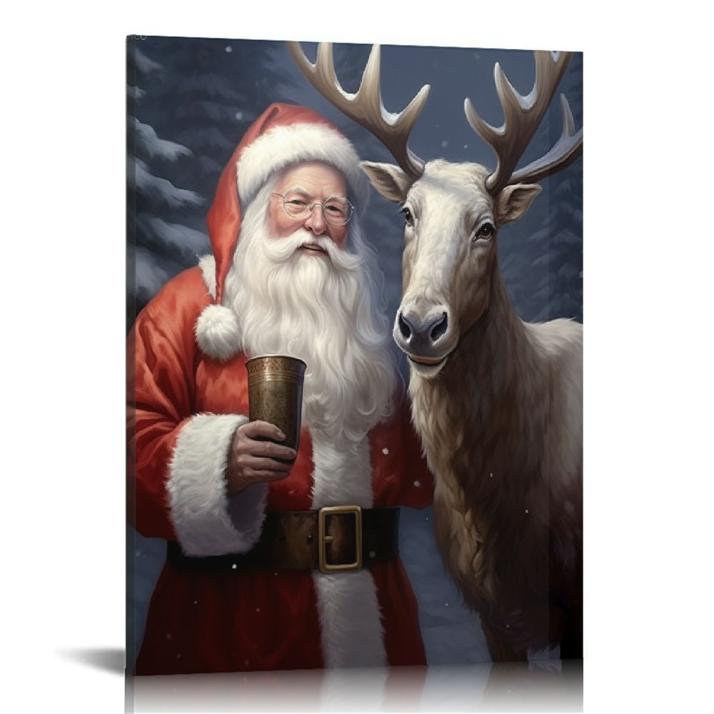 COMIO Santa Claus Canvas Wall Art Christmas Wall Decor Santa with ...