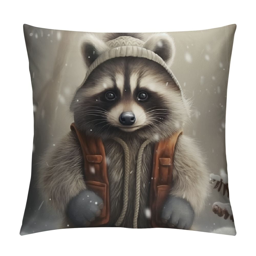 COMIO Satin Modern Cushion Case Cute Cartoon Raccoon Covers Funny Cute ...