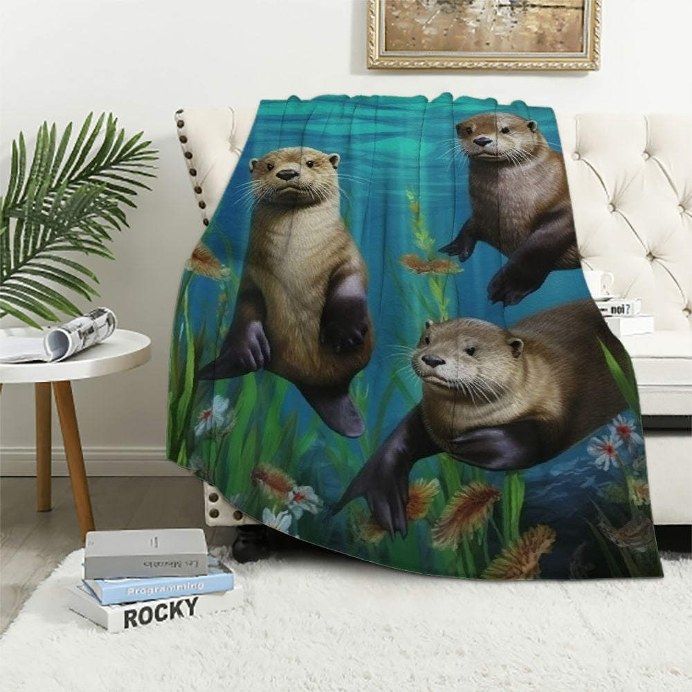 COMIO Sea Otters Throw Blankets, Warm Soft Otter Printed Lap Blankets ...