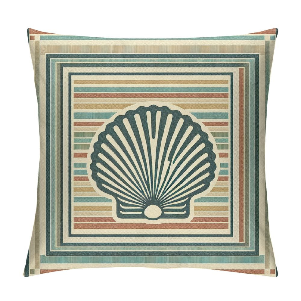 COMIO Sea Shell Pillow Cover Blue Stripe Ocean Coastal Conch Beachy ...