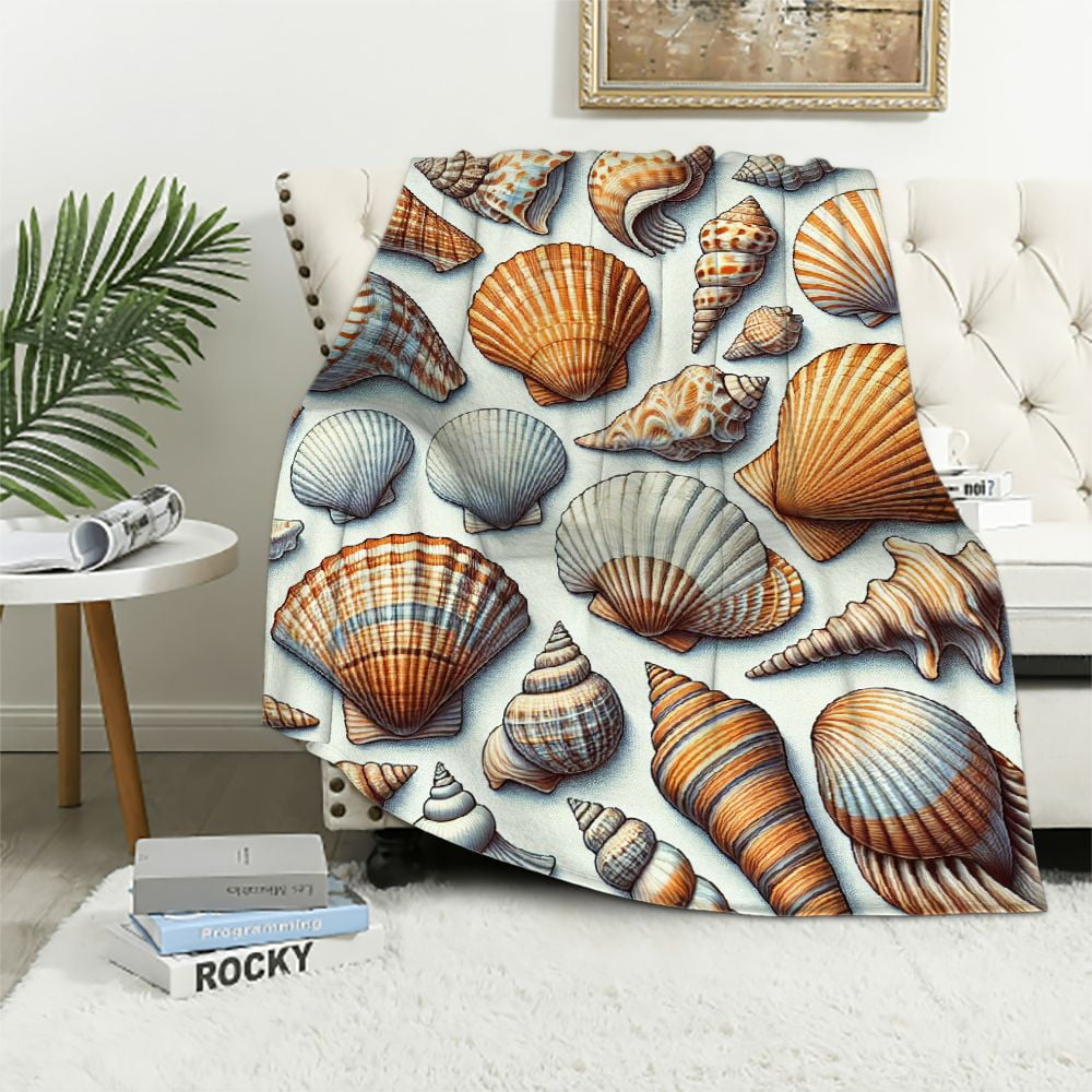 COMIO Sea Shells Minimalist Boho Art Design Blanket Colorful Print for ...