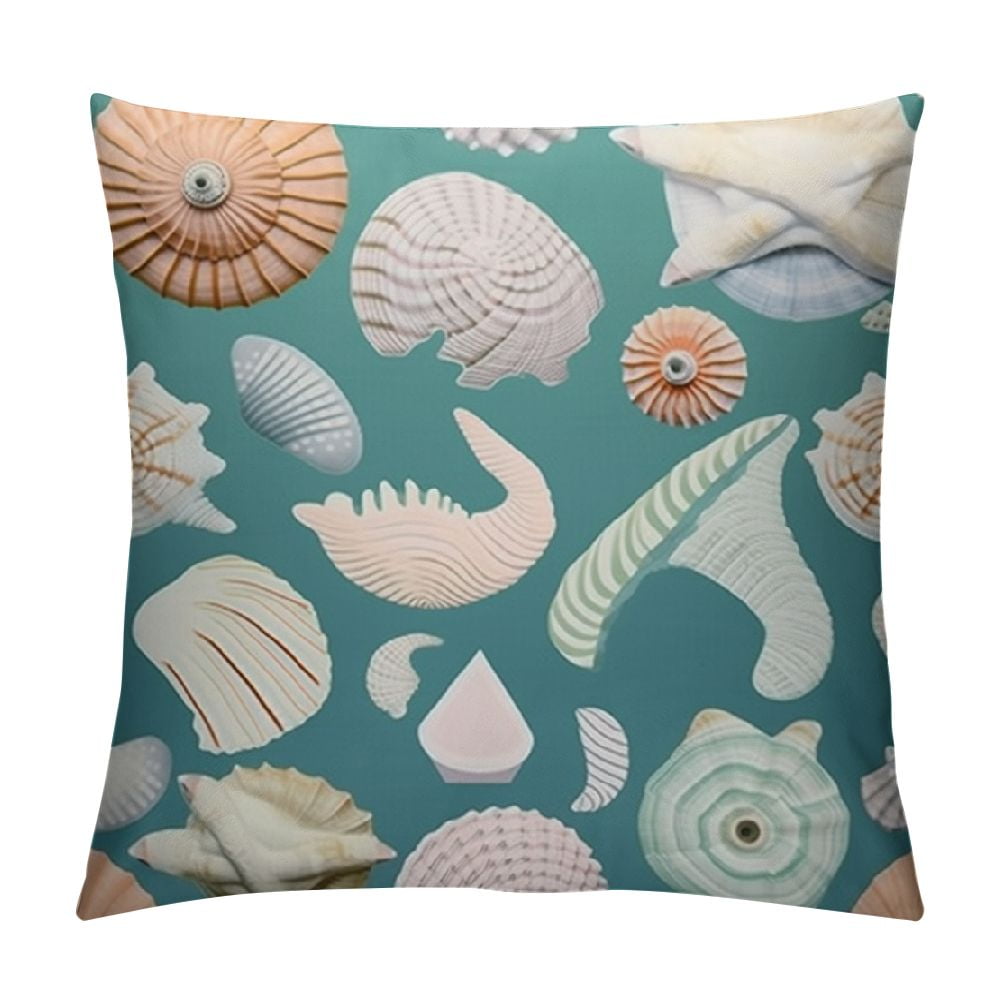 COMIO Sea Shells Starfish Square Pillow Covers, Cute Blue Ocean Cartoon ...