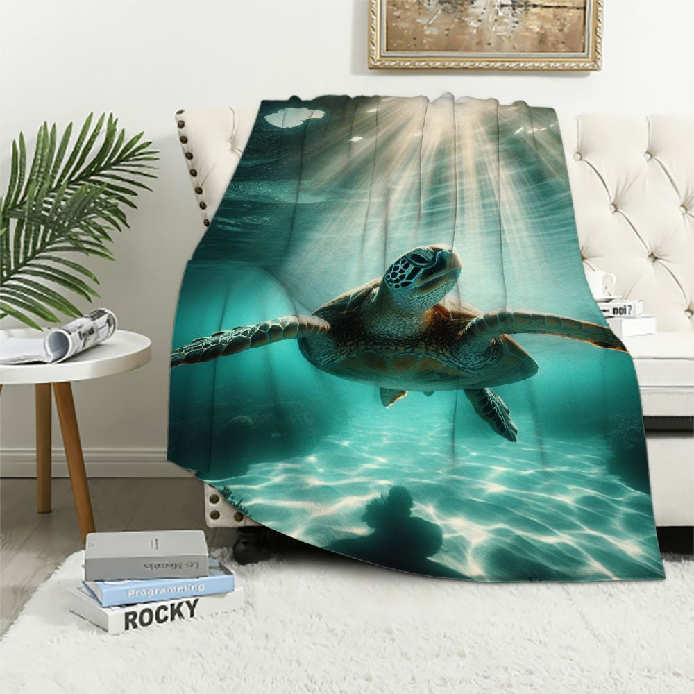 COMIO Sea Turtle Blanket Blue Turtle Throw Blanket for Women, Men Blue ...