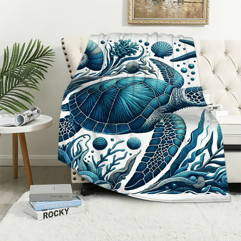 COMIO Sea Turtle Blanket Blue Turtle Throw Blanket for Women, Men ...