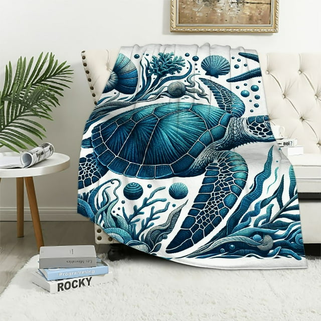 COMIO Sea Turtle Blanket Blue Turtle Throw Blanket for Women, Men ...