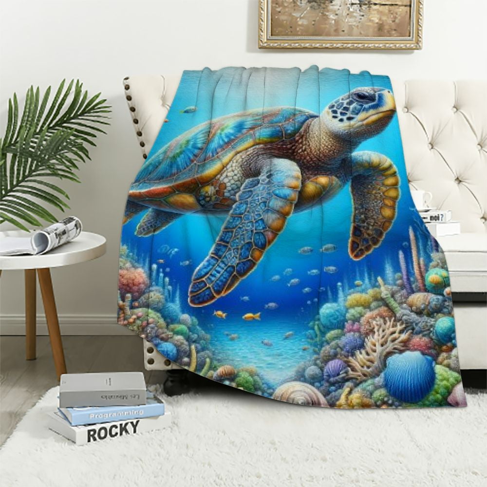 COMIO Sea Turtle Blanket Super Soft Cozy Ocean Sea Turtle Seashell ...