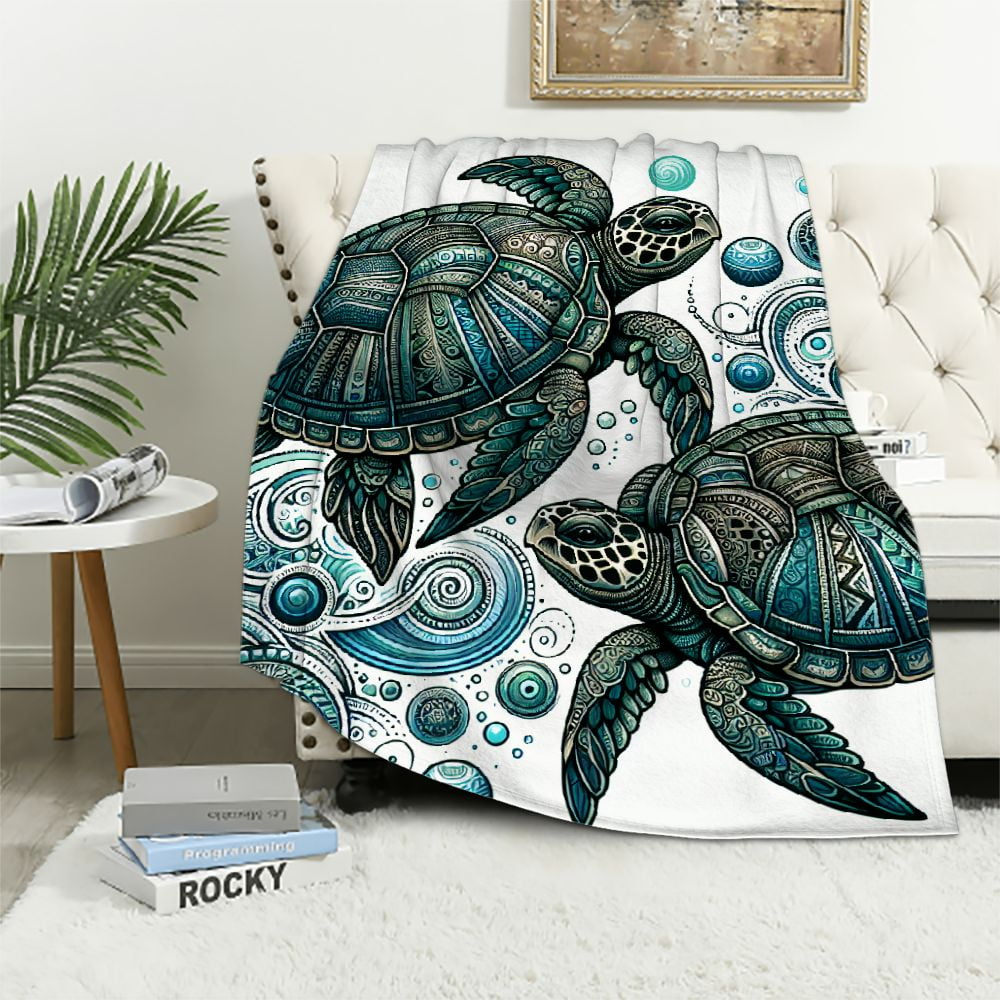 COMIO Sea Turtle Blanket Turtle Throw Blanket for Women Men Aqua Blue ...