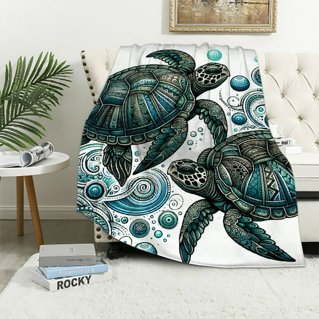 COMIO Sea Turtle Blanket Turtle Throw Blanket for Women Men Aqua Blue ...