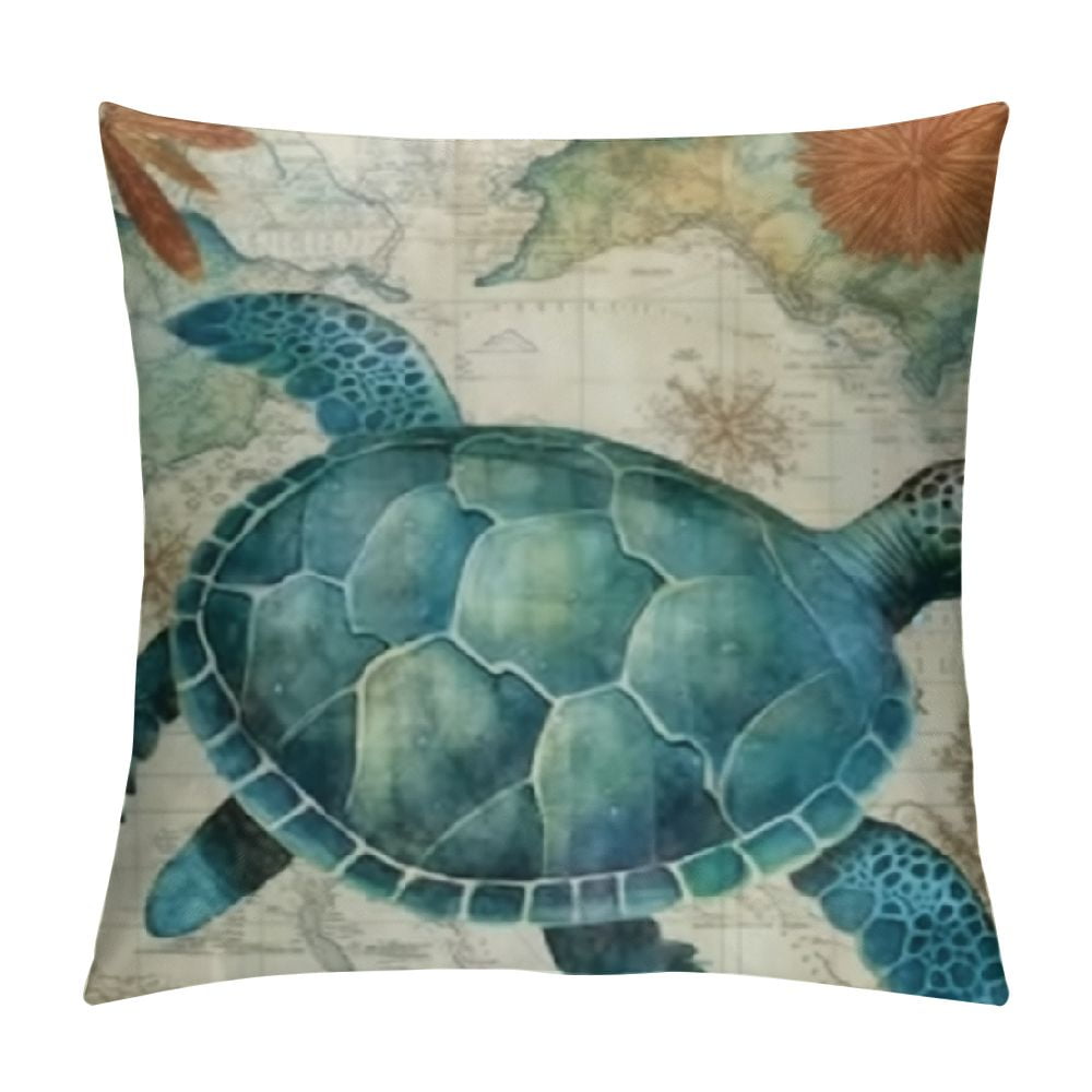COMIO Sea Turtle Coastal Ocean Throw Pillow Covers Farmhouse Soft ...