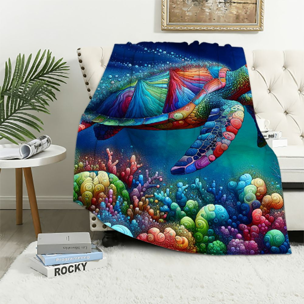 COMIO Sea Turtle Flannel Throw Blanket, Ocean Animal Tortoise Birthday ...