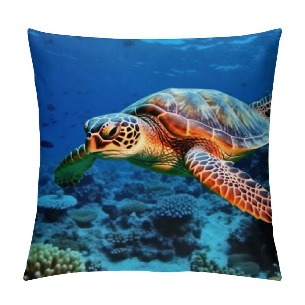COMIO Sea Turtle Pillow Cover Ocean Blue Pillow Covers Sea Life Fish ...