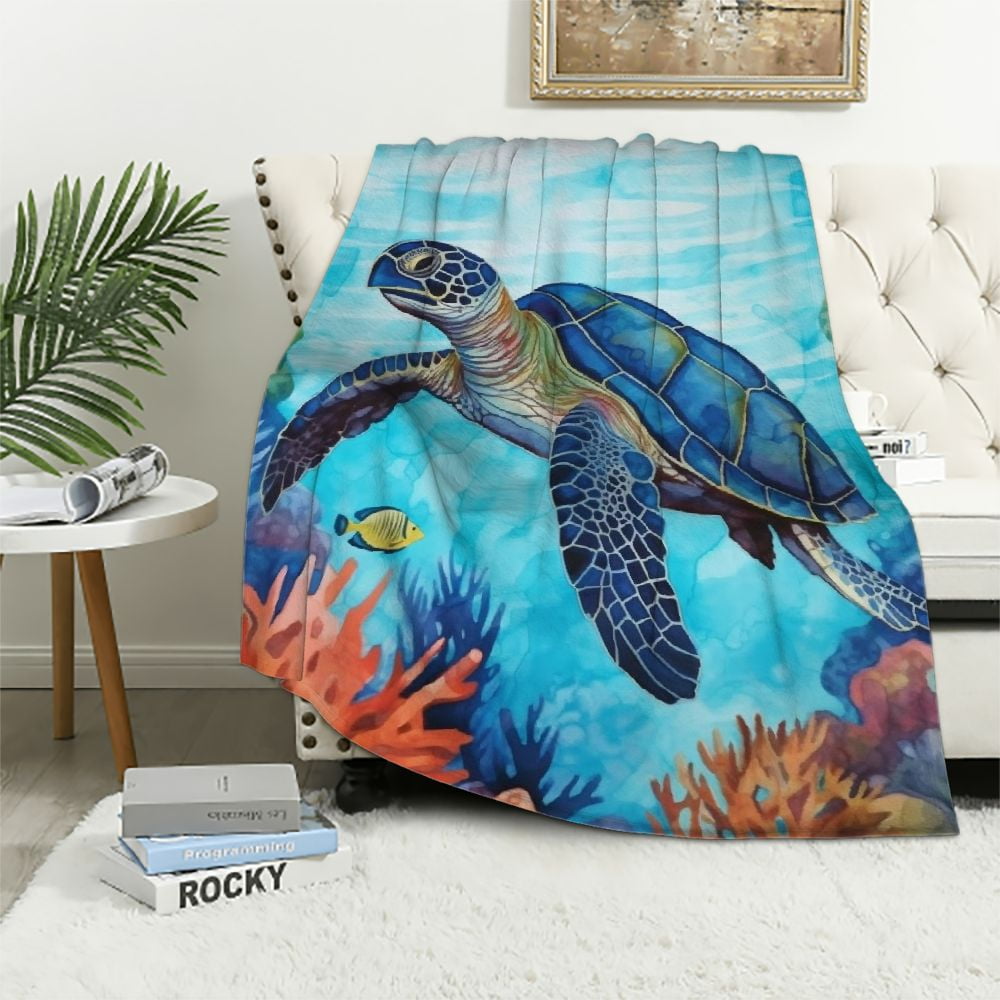 COMIO Sea Turtle Sherpa Blanket Throw for Couch Bed,Thick Fluffy ...