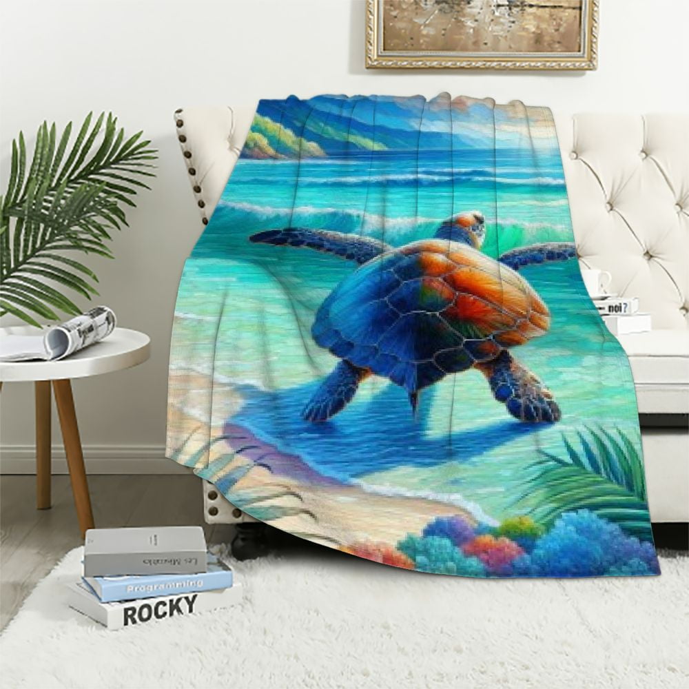 COMIO Sea Turtle Throw Blanket Turtle Blanket for Adults Super Warm ...