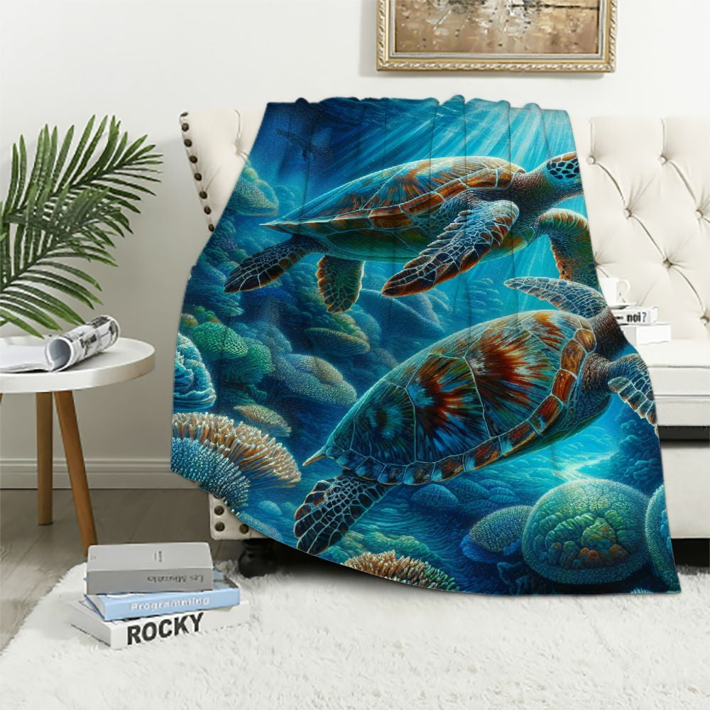 COMIO Sea Turtle Throw Blanket, Flannel Cute Sea Turtles Themed ...