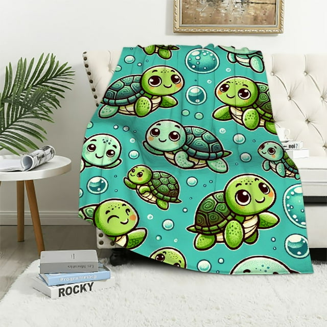 COMIO Sea Turtle Throw Blanket, Flannel Cute Sea Turtles Themed Green ...