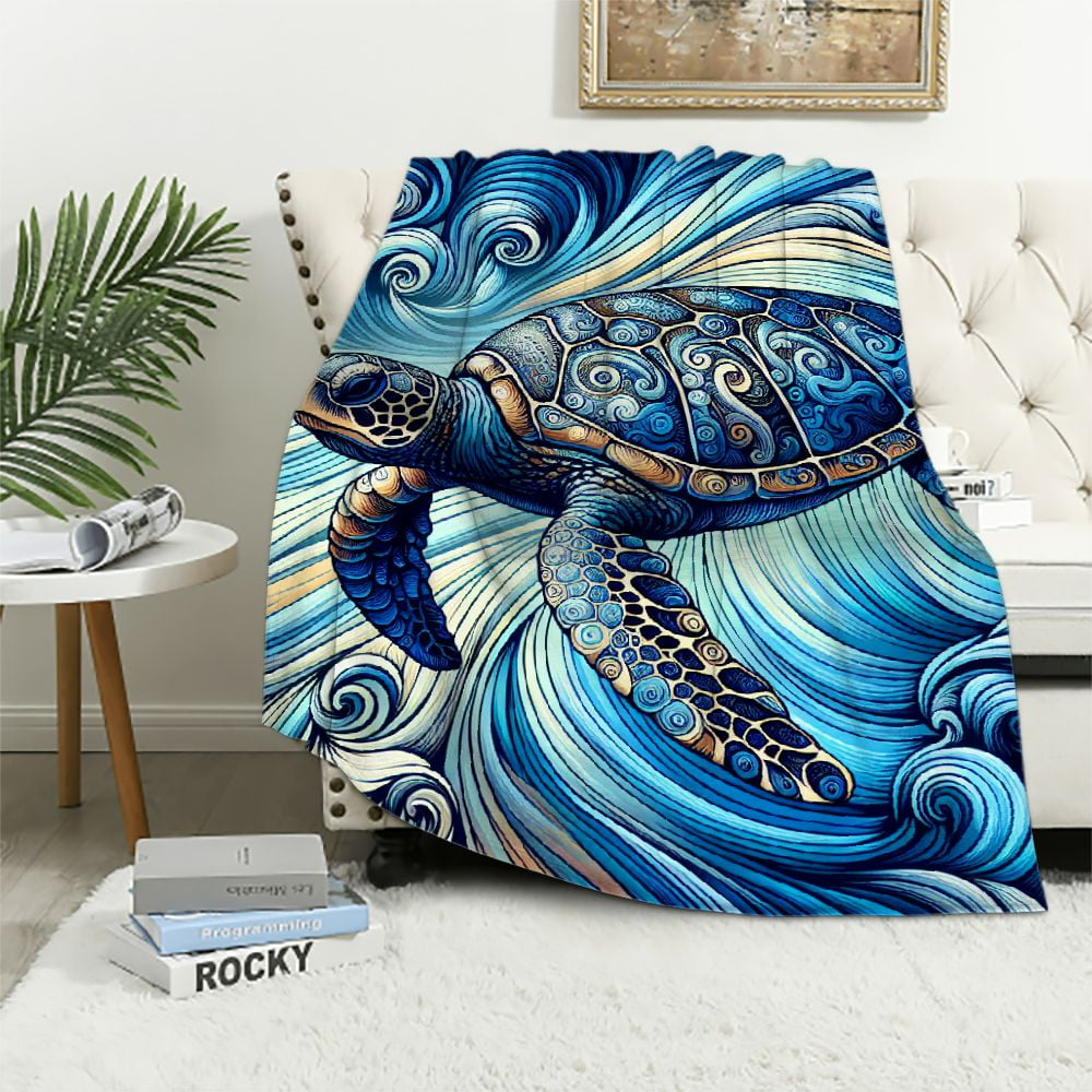 COMIO Sea Turtle Throw Blanket Gifts for Women Men Van Gogh Starry Sky ...