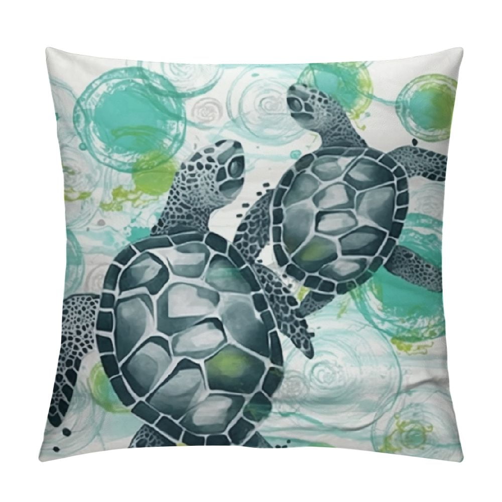 COMIO Sea Turtle Throw Pillow Cover Graffiti Hand Drawn Ocean Animal ...