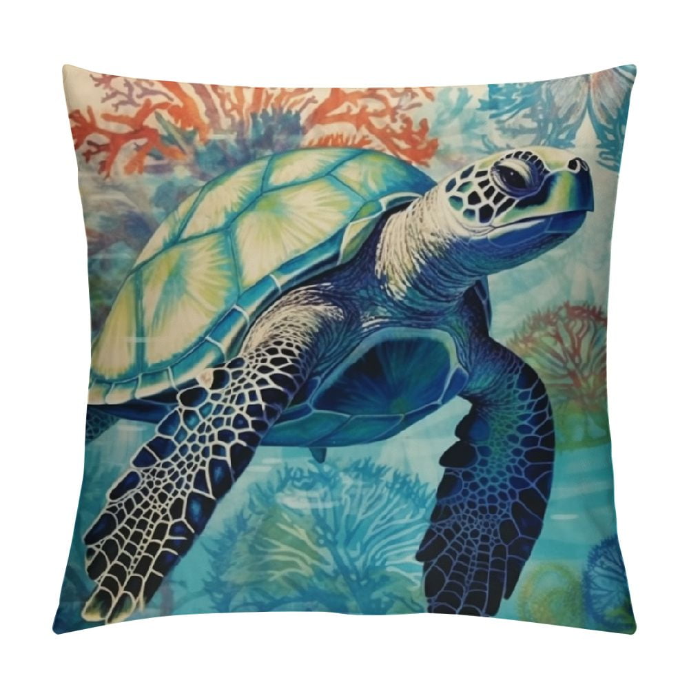 MLJA Sea Turtle Throw Pillow Covers Coastal Ocean Seahorse Octopus ...