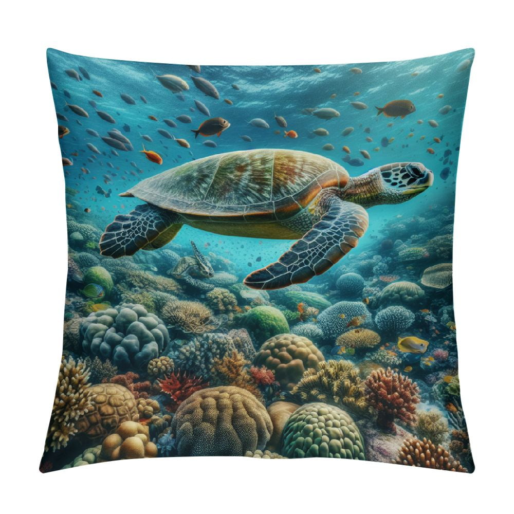COMIO Sea Turtle Throw Pillow Covers,Ocean Tropical Fish Pillow Cases ...