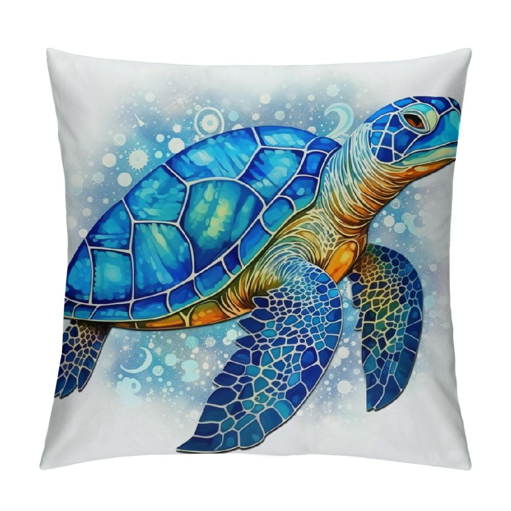 QZHH Sea Turtle Throw Pillow Covers Super Soft Coastal Ocean Watercolor ...