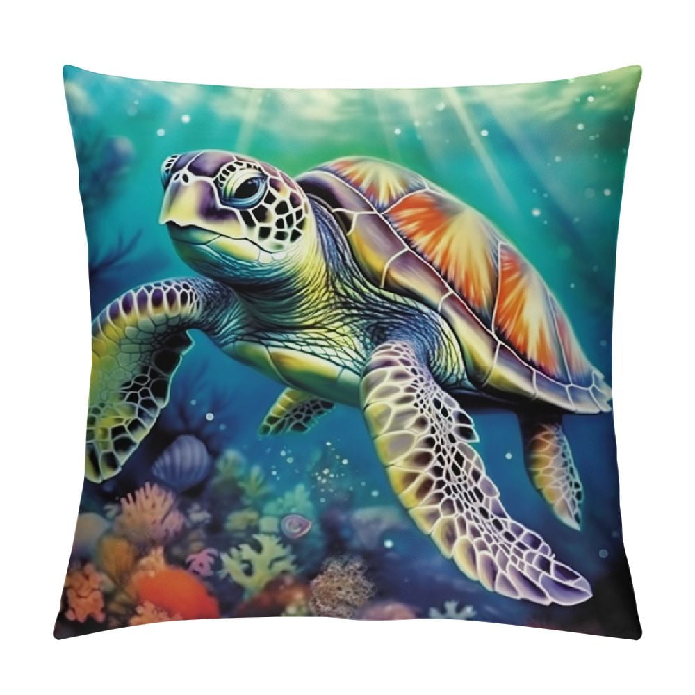 COMIO Sea Turtle Throw Pillow Covers Watercolor Ocean Undersea Animals ...