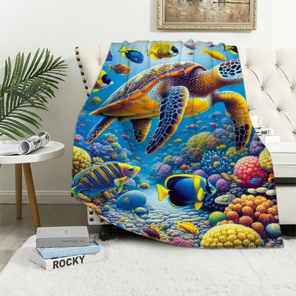 COMIO Sea TurtleThrow Blanket, Ocean Under Water World Sea Turtle ...