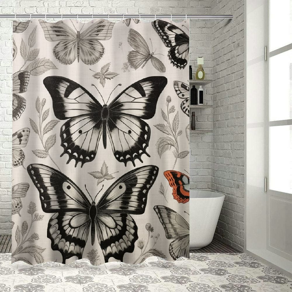 COMIO Seamless Pattern of Black Silhouettes of Butterflies Shower ...